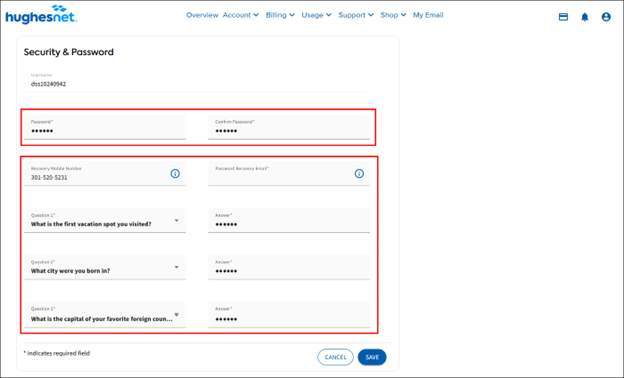How do I change my myhughesnet.com account password?