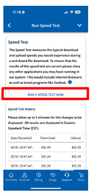 Speed Test at Each End Point
